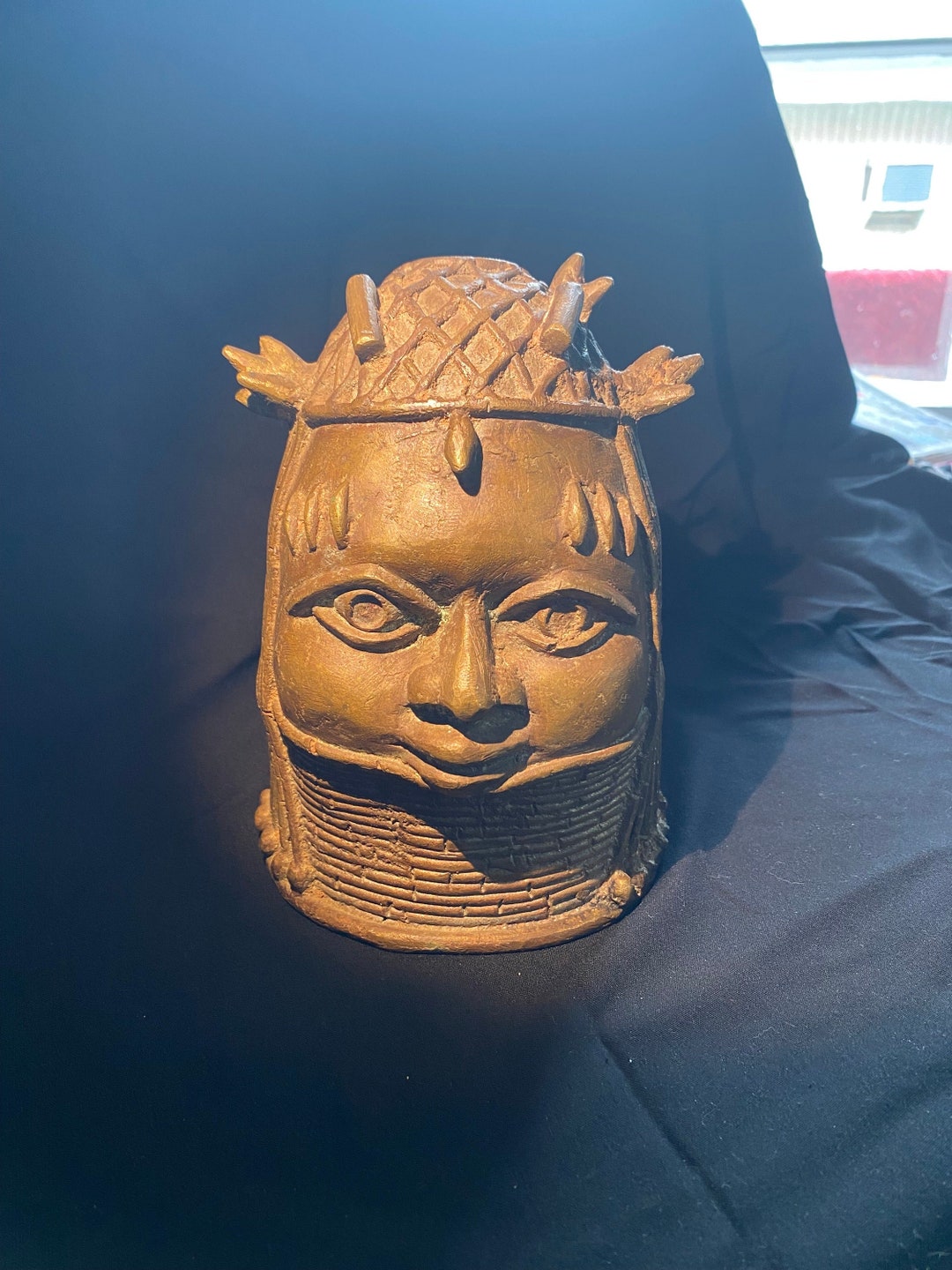 BRONZE - Head of the King of BENIN- OBA. Magnificent Sculpture, Art ...