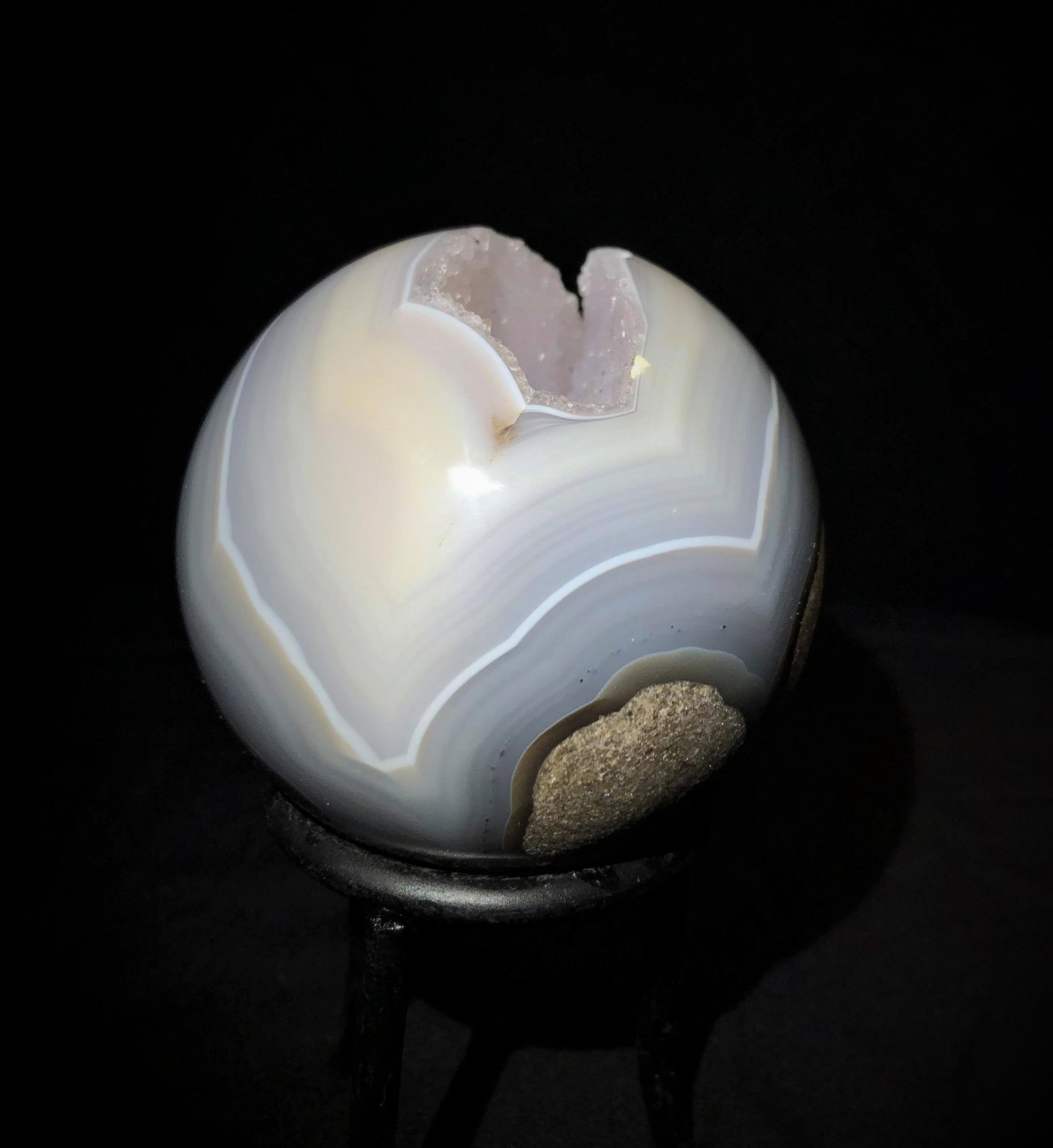 CHALCEDONY & GEODE, Spherical Shaped Stone, Pale Blue Mineral Sphere ...