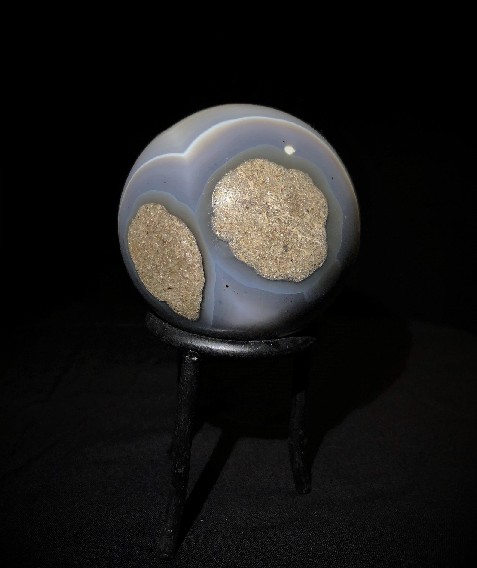 CHALCEDONY & GEODE, Spherical Shaped Stone, Pale Blue Mineral Sphere ...