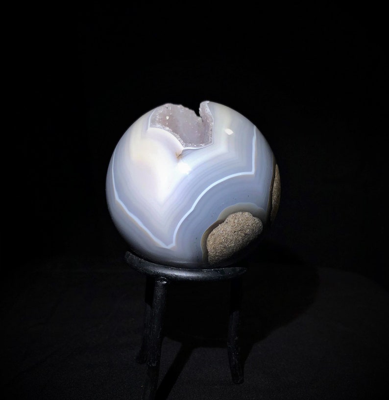CHALCEDONY & GEODE, Spherical Shaped Stone, Pale Blue Mineral Sphere ...
