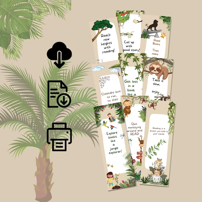Jungle Animal Bookmarks for Kids: Safari Party Favors (digital Download ...