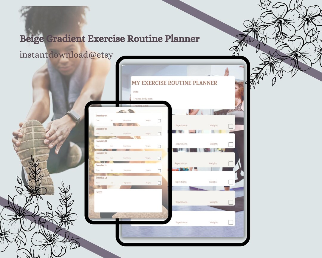 Beige Gradient Exercise Routine Planner I Printable Fitness I Tracker I ...