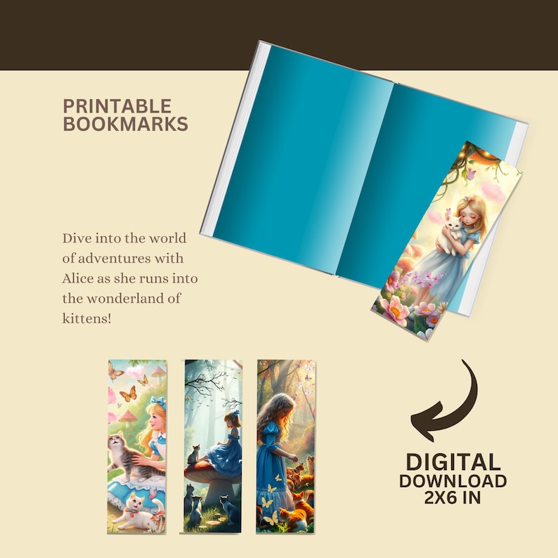 Alice in Wonderland Bookmarks | Cat Design | Digital Download ...