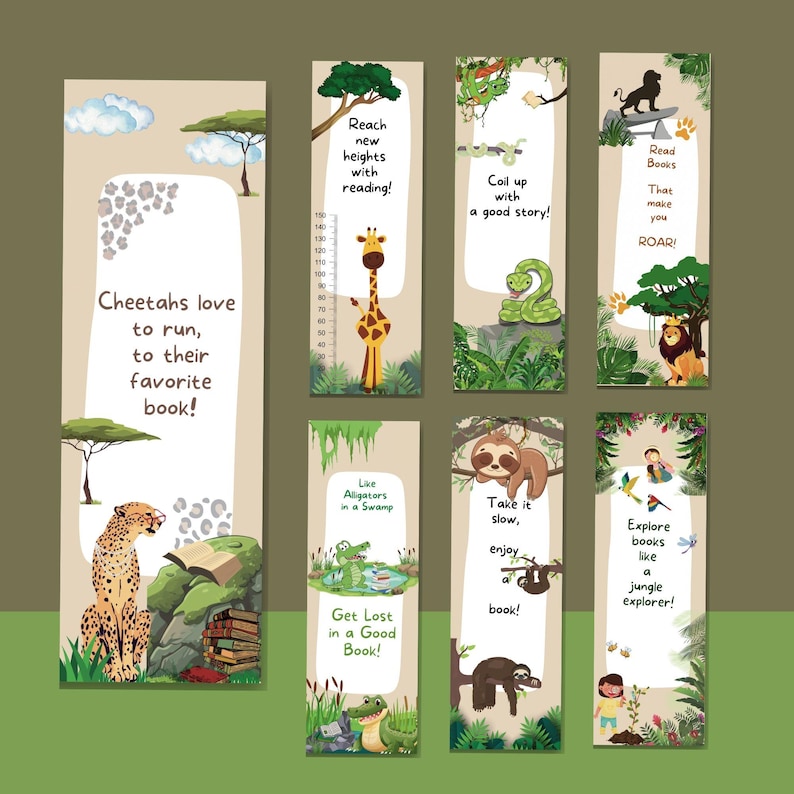 Jungle Animal Bookmarks for Kids: Safari Party Favors (digital Download ...