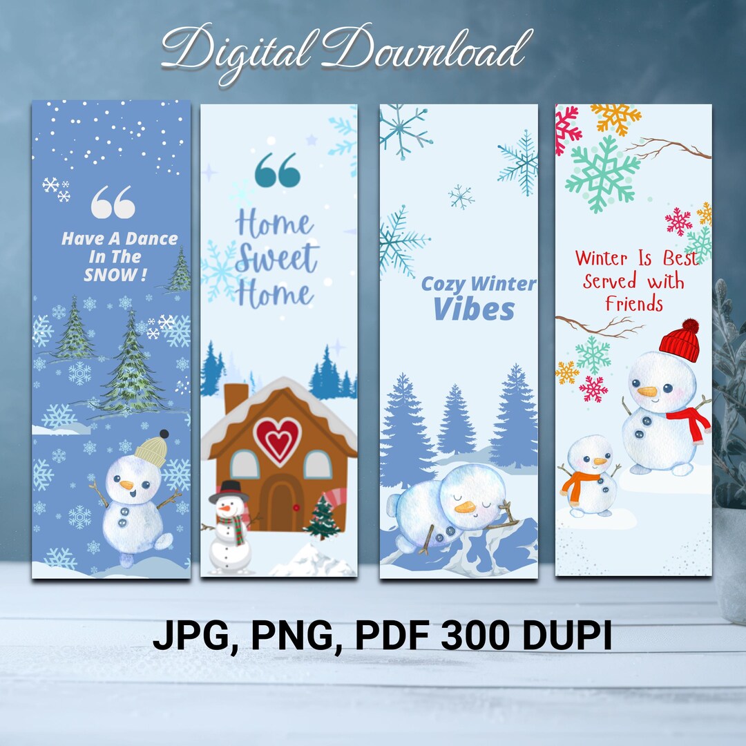 Snowman Bookmarks Printable Snowmen Winter Shabby Chic Journaling - Etsy