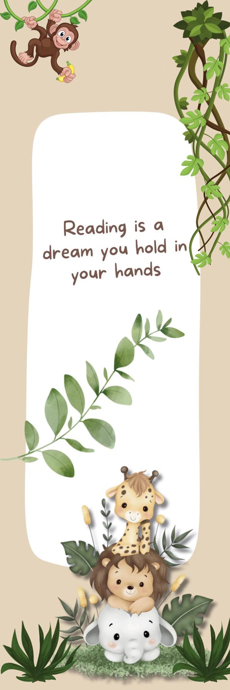 Jungle Animal Bookmarks for Kids: Safari Party Favors (digital Download ...