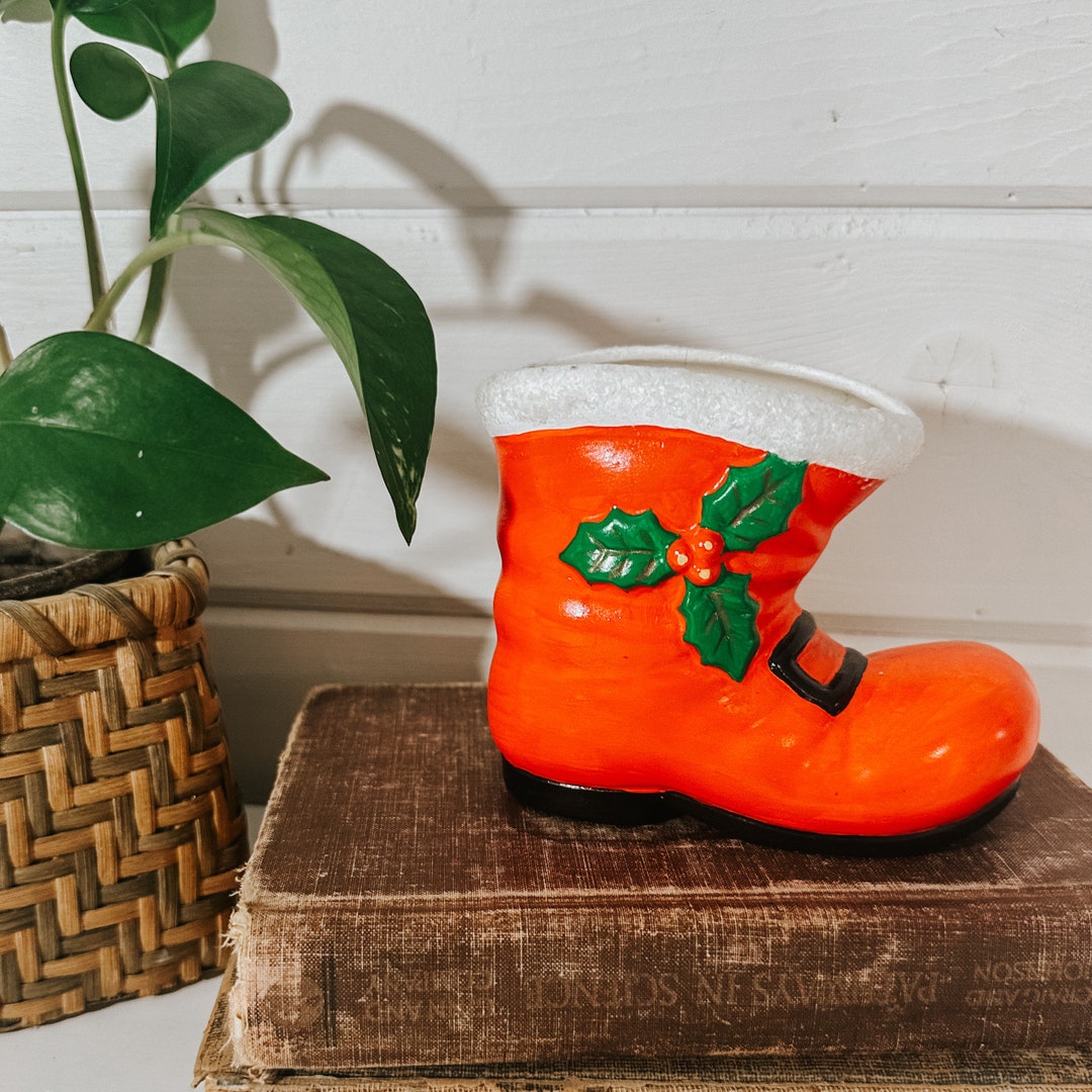 Vintage Red White Santa Boot | Vintage Christmas Decor - Etsy