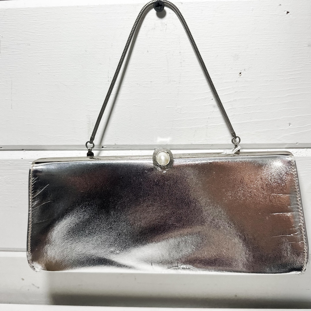 Vintage Silver Metallic Clutch Handbag | Evening Formal Bag - Etsy