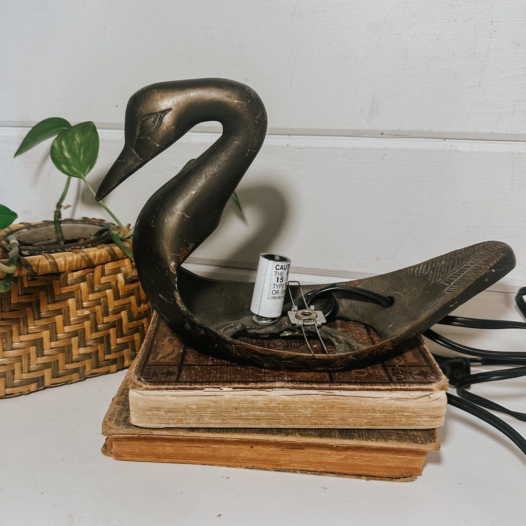 Vintage Solid Brass Swan Lamp - Etsy