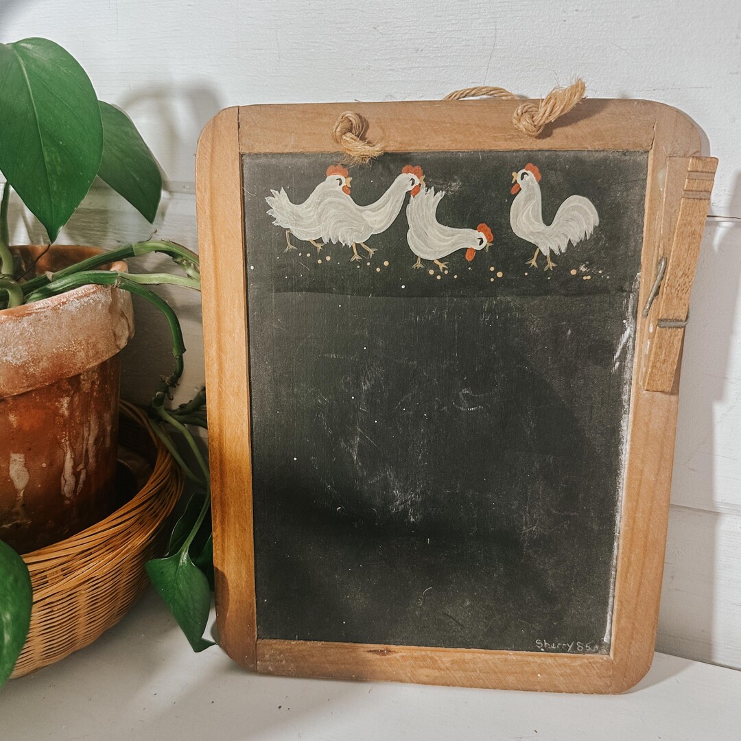 Vintage Hand Painted Chicken Chalkboard With Clip | 1985 | Country ...