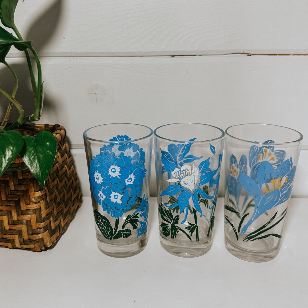 Vintage 1950's Set of 3 Boscul Peanut Butter Floral 5 Drinking Glasses ...