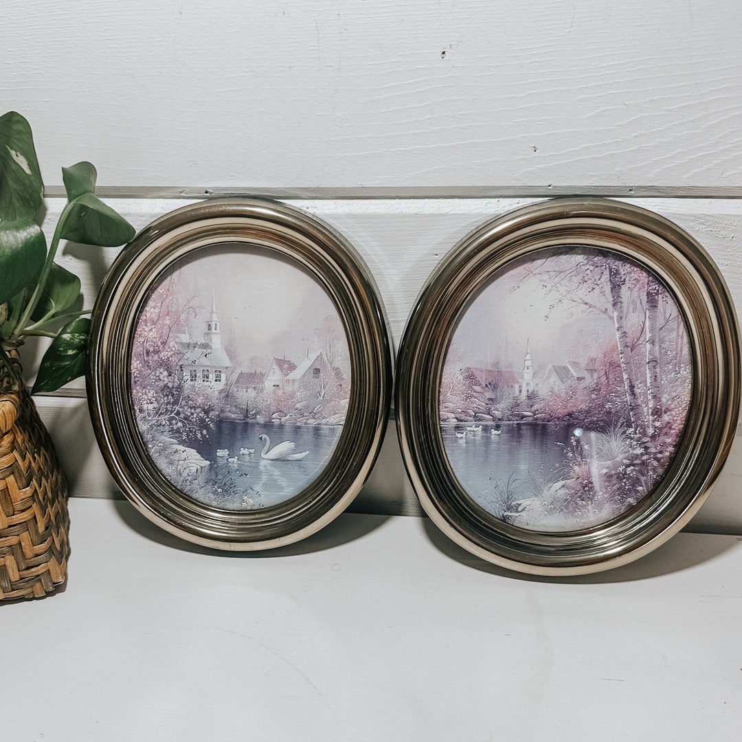 Vintage Gold Oval Frame Church Print Wall Hanging | Set of 2 - Etsy
