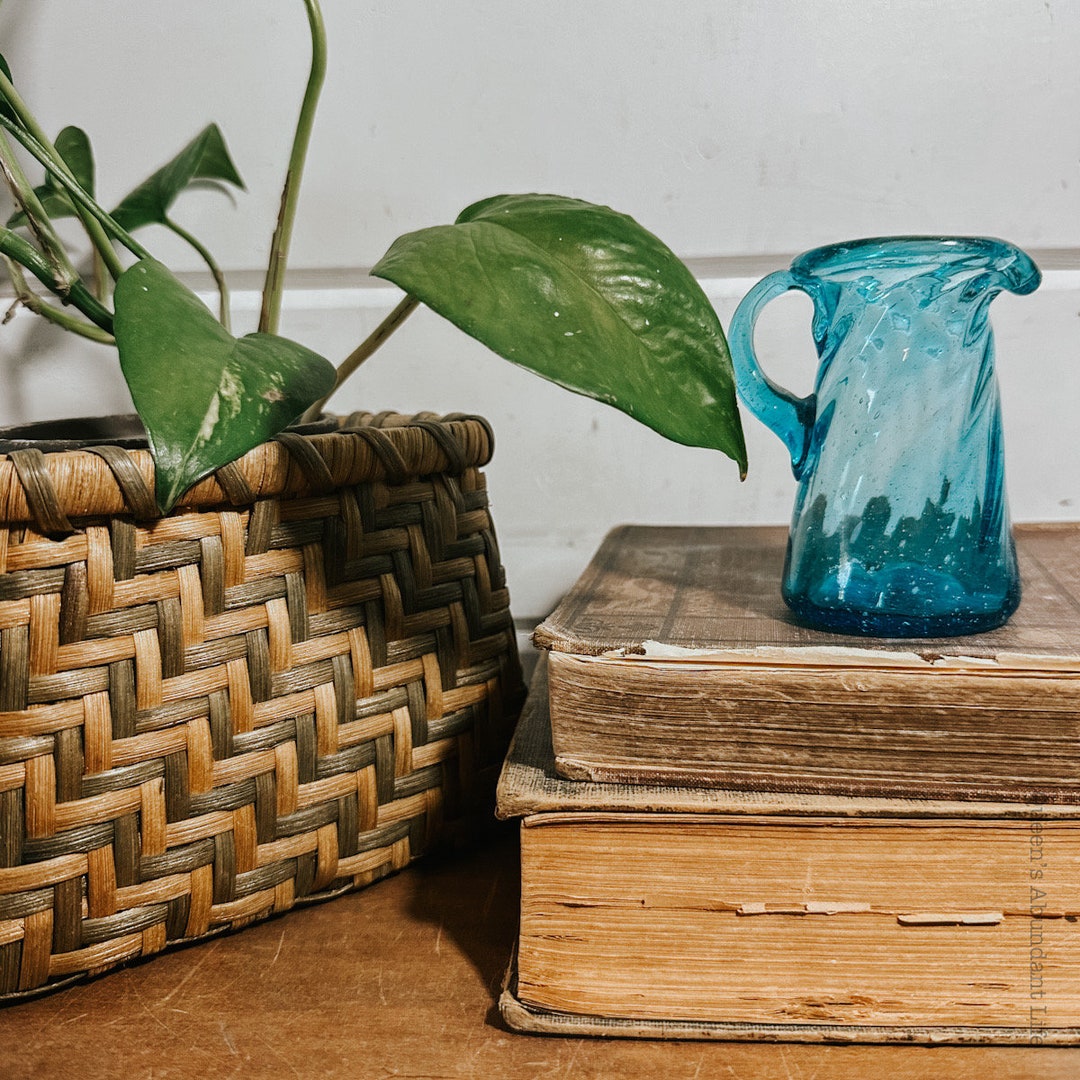 Vintage Blue Hand Blown Glass Vase/ Pitcher Vintage Blue Glass, Hand ...
