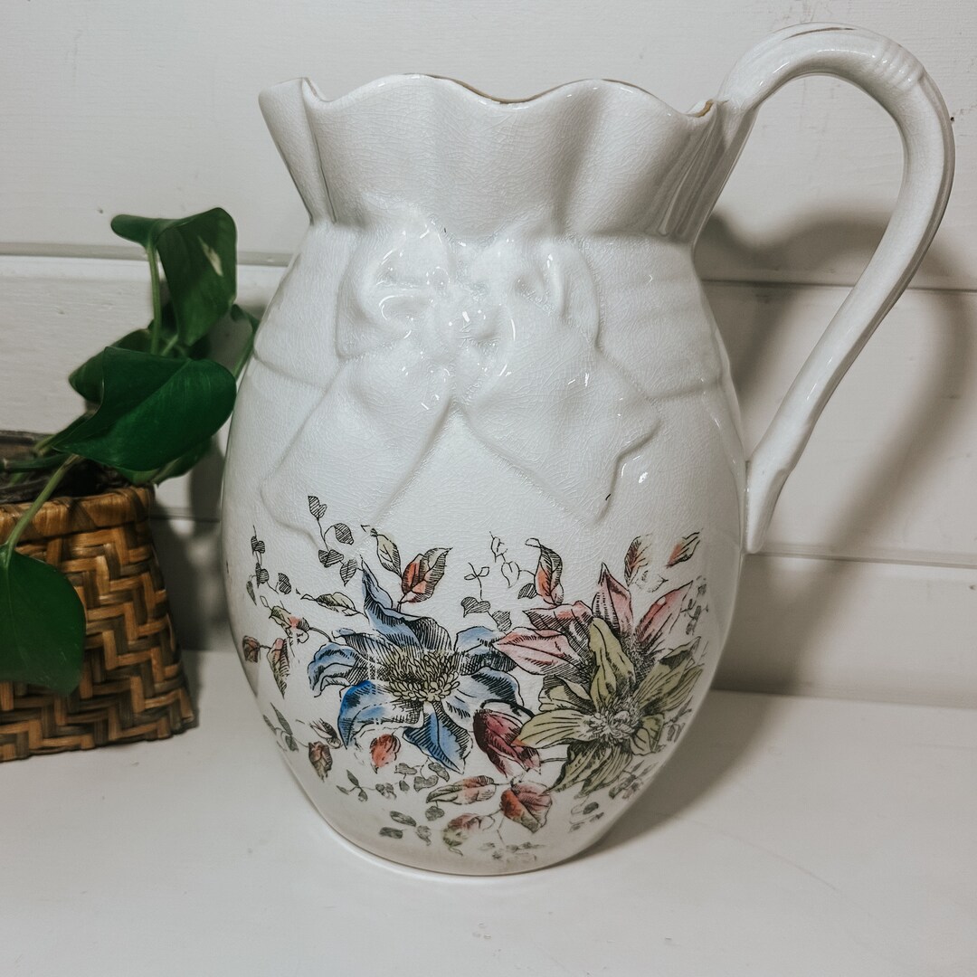 Vintage Large Floral Detail Ironstone China Pitcher | Antique Pitcher ...