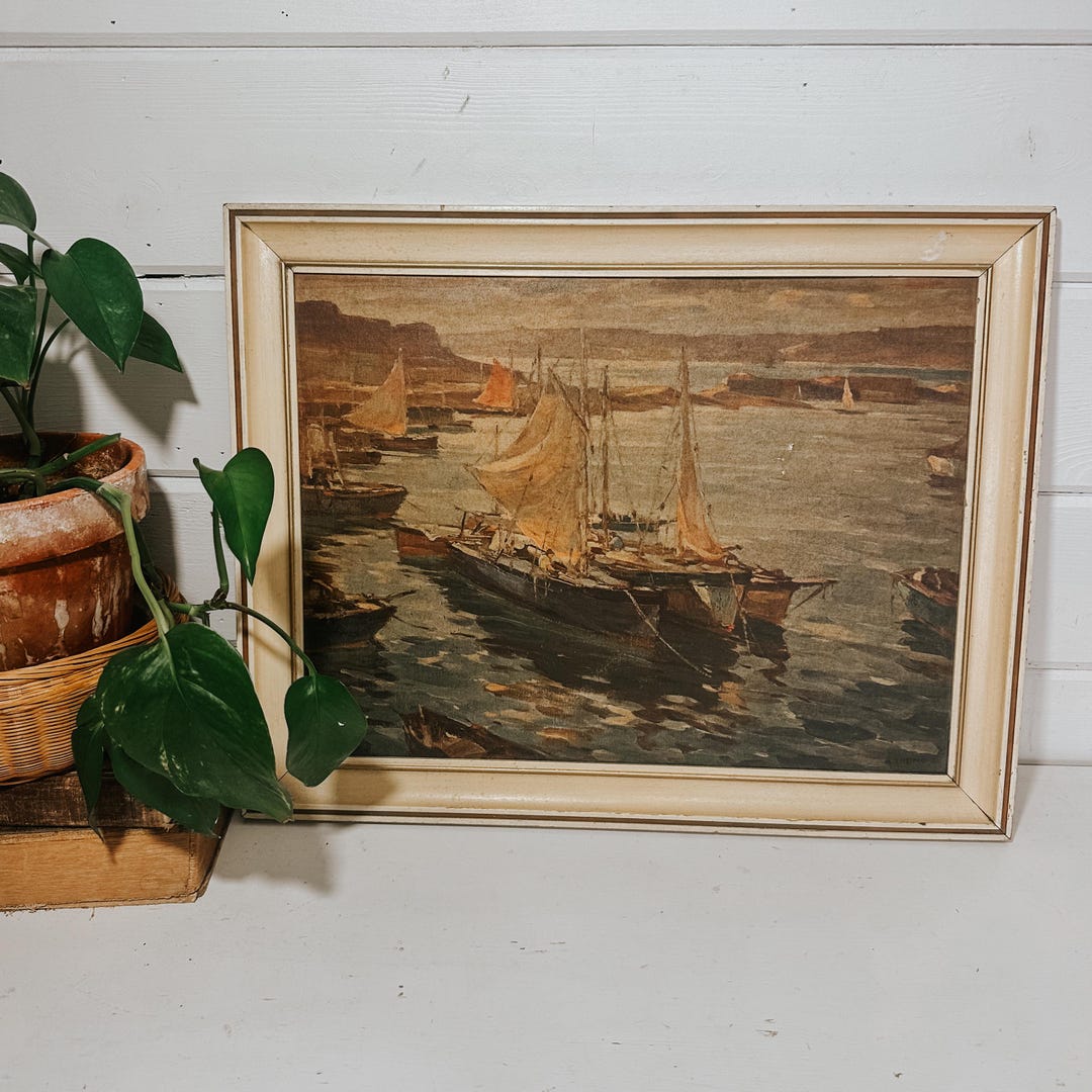 Vintage Sailboats in Harbor Framed Lithograph Wall Hanging | Gallery ...