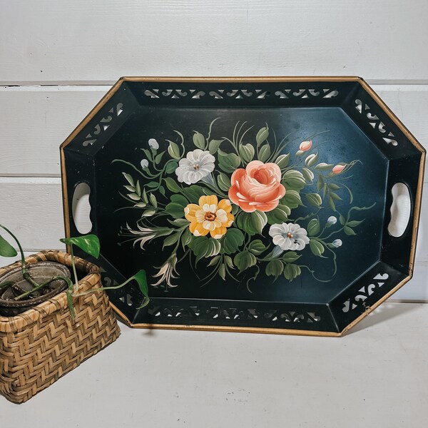 Floral Metal Tray - Etsy