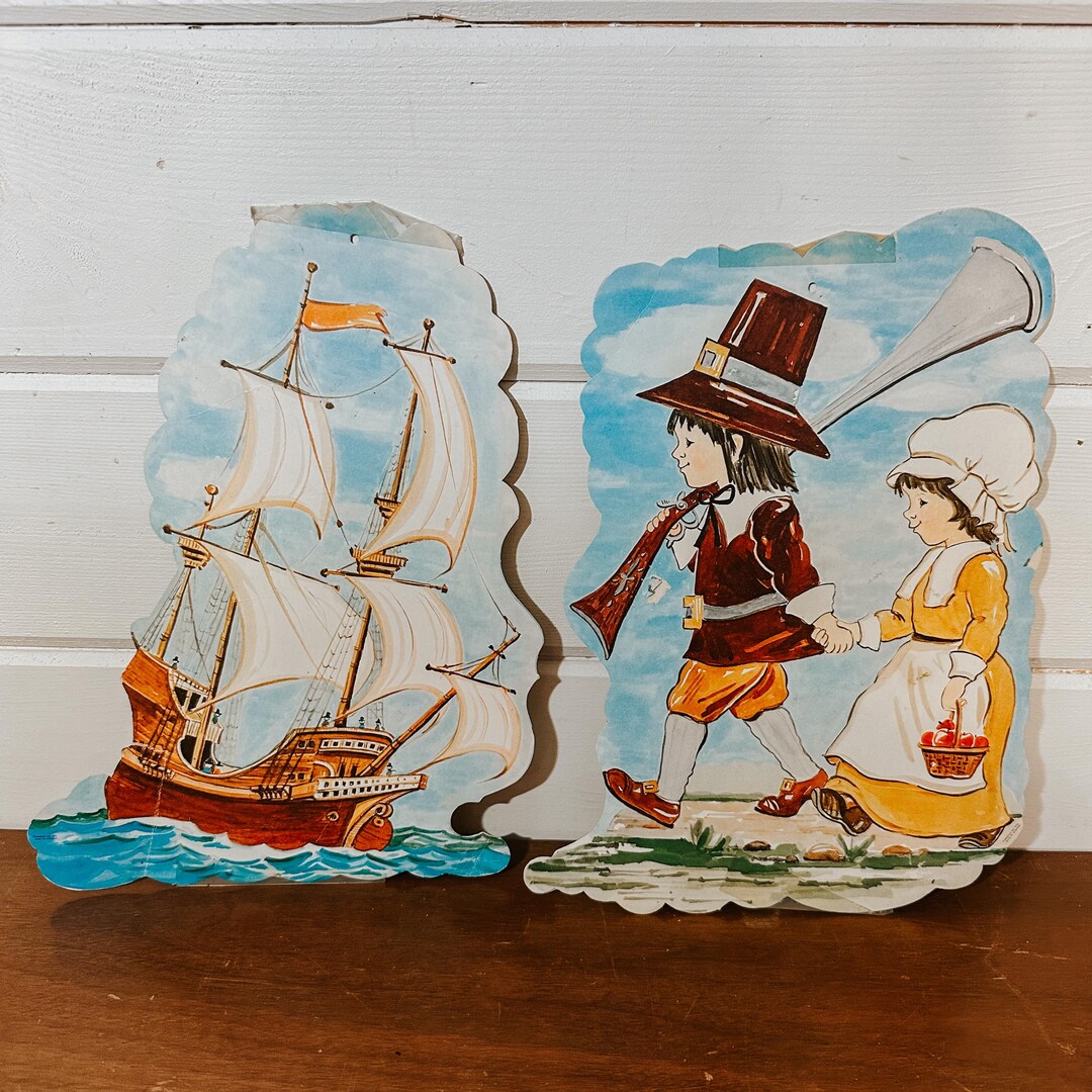 Vintage Thanksgiving Mayflower Pilgrims Die Cut Decor - Etsy