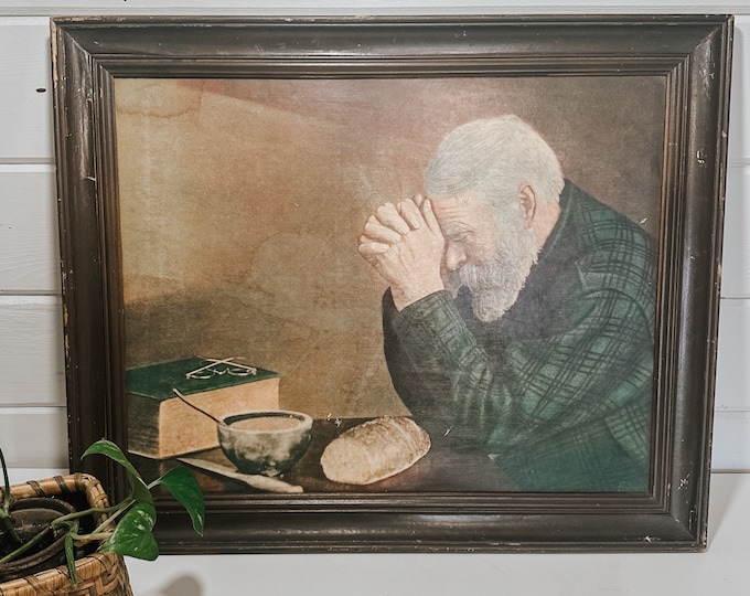 Vintage grace Praying Man Wood Framed Large Lithograph Eric Enstrom - Etsy