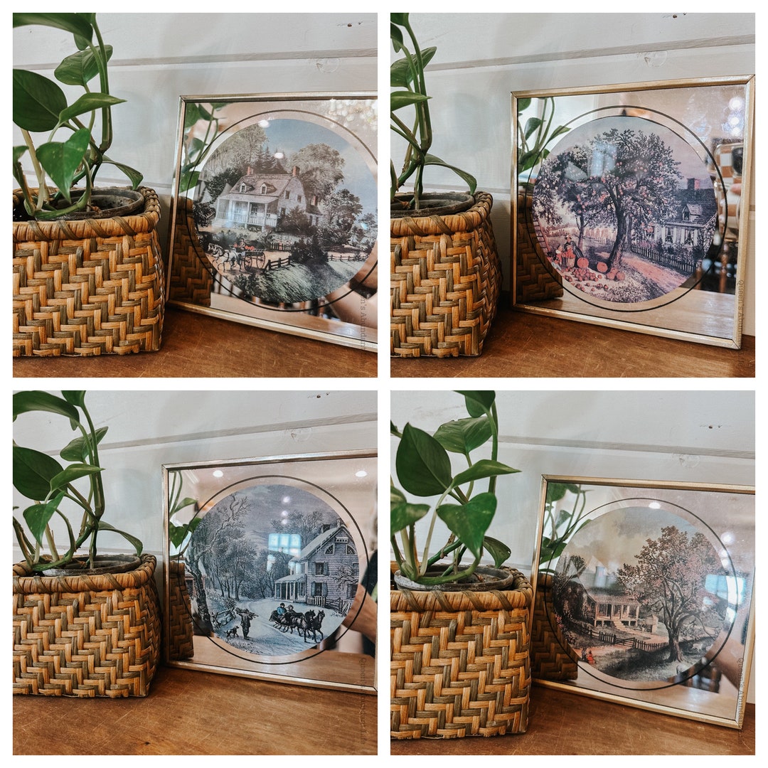Vintage Currier & Ives Four Seasons Mirrors Framed Prints 8x8" Set of 4 ...