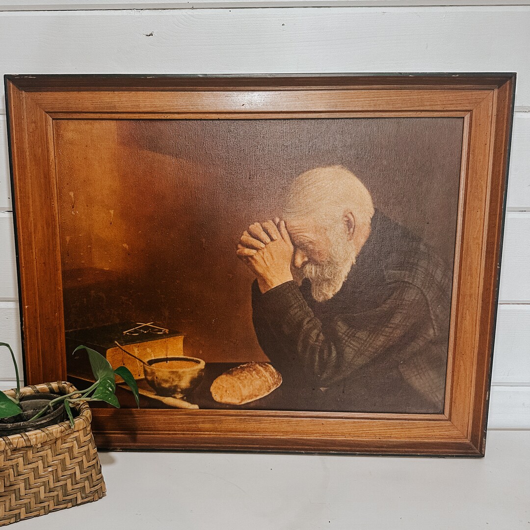 Vintage “grace” Praying Man Wood Framed Large Lithograph | Eric Enstrom ...