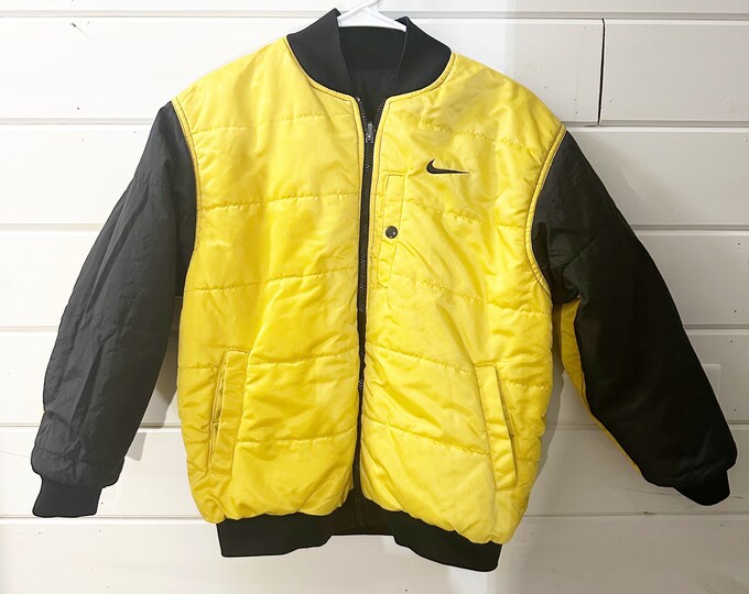 Vintage Nike Swoosh Bumble Bee Black Yellow Reversible Bomber Jacket ...