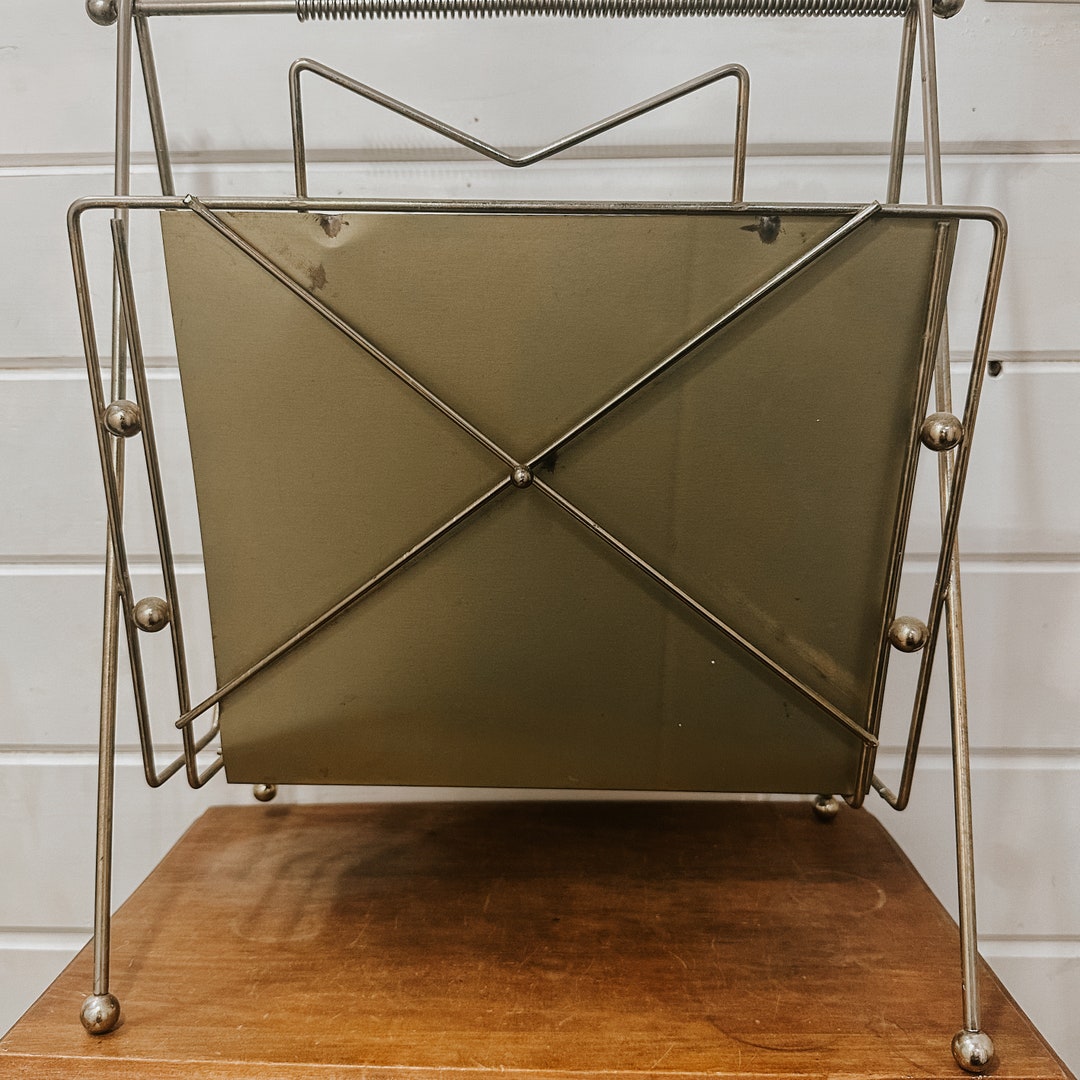 Vintage Mid Century Atomic Metal Magazine Rack | Vinyl Rack - Etsy