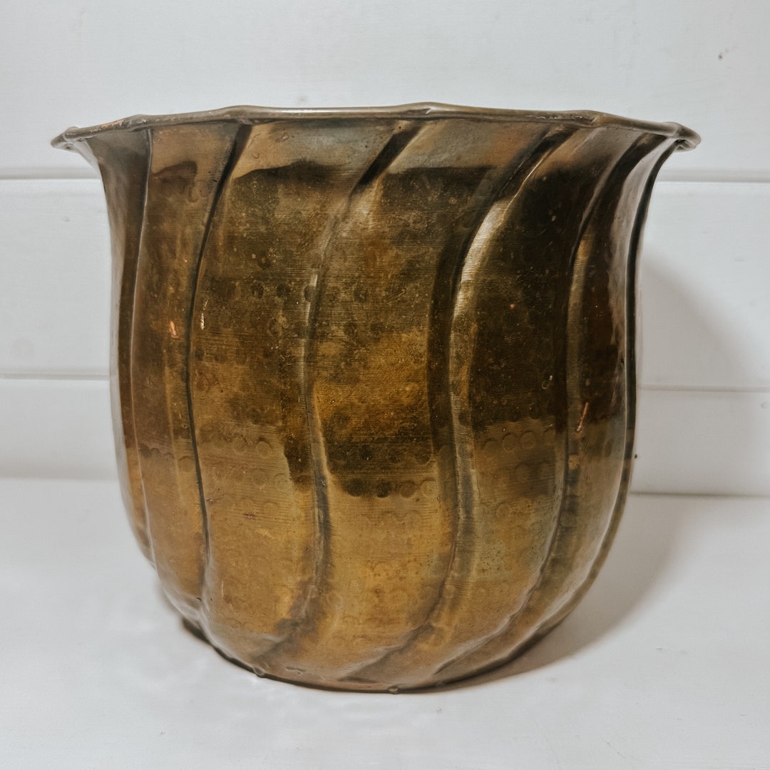 Vintage Fluted Brass Planter Fish Scale Flower Pot Mid Century - Etsy