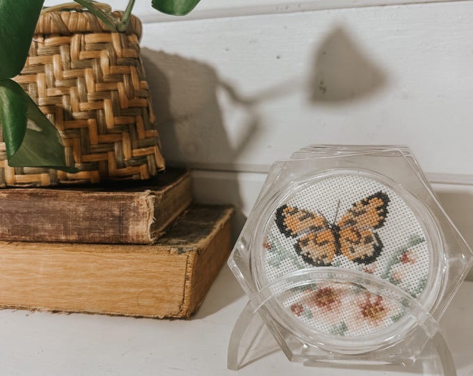 Vintage Cross Stitch Butterfly Coasters MCM | Set of 4 - Etsy