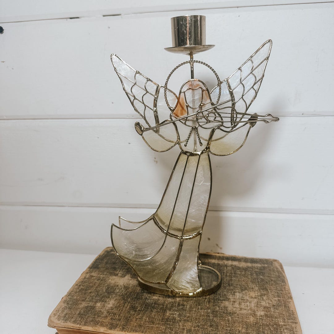 Vintage Capiz Shell Angel Candlestick Holder | Vintage Holiday Decor - Etsy