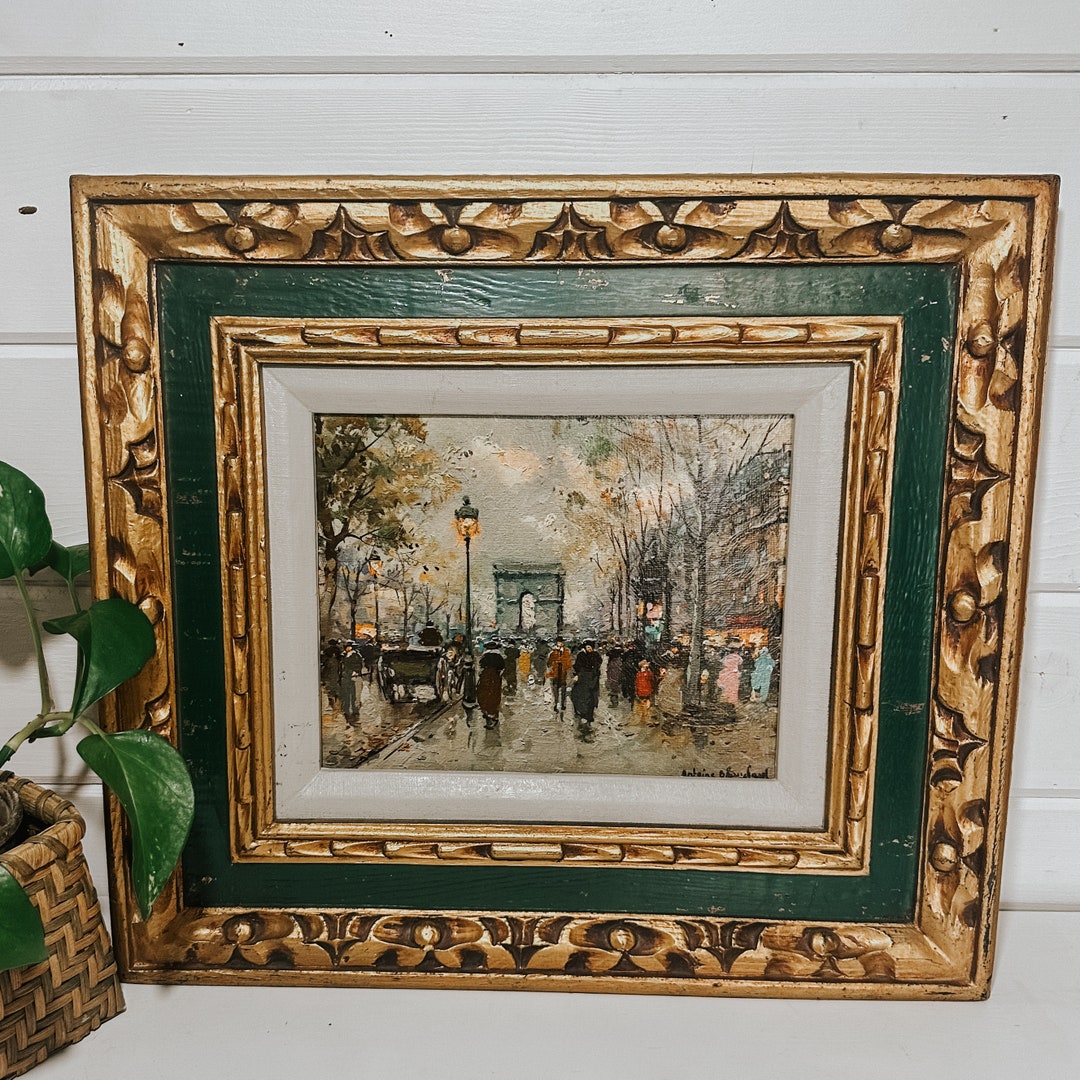 Vintage Gold Frame Paris Scene Wall Hanging Champs Elysees Antoine ...