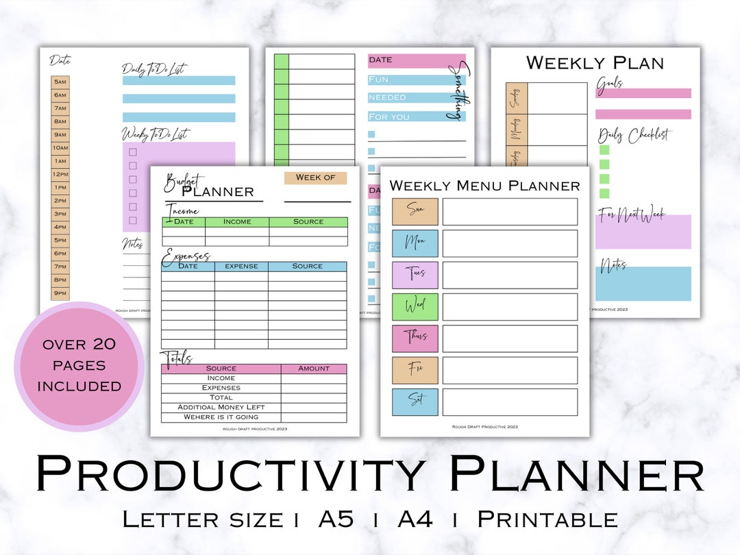 Productivity Planner Printable, Daily Weekly Monthly Planner, Yearly ...