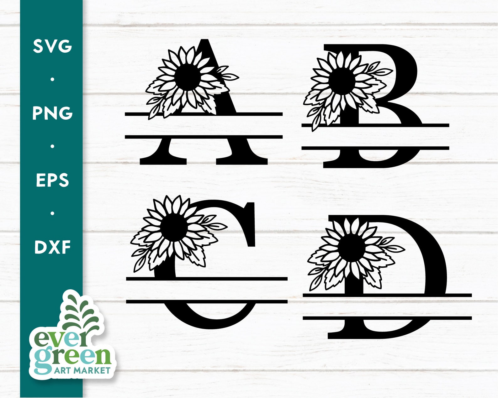 Sunflower Alphabet Svg, Floral Split Monogram Svg, Initial Svg, Split ...