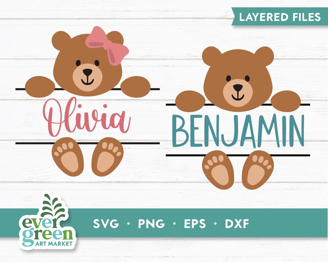 Teddy Bear Monogram Svg, Name Svg, Name Frame Svg, Bear Split Name Svg ...