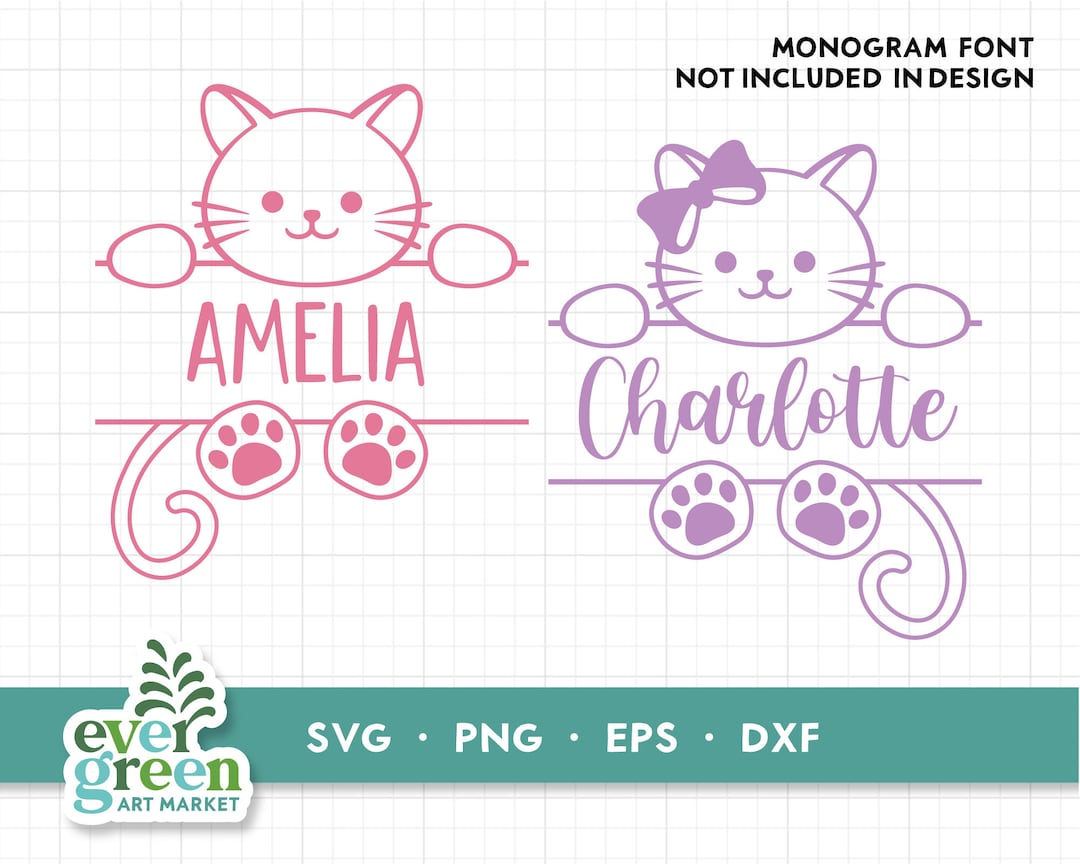 Kitten Monogram Svg, Cat Monogram Svg, Kitten Name Svg, Cat Name Svg ...