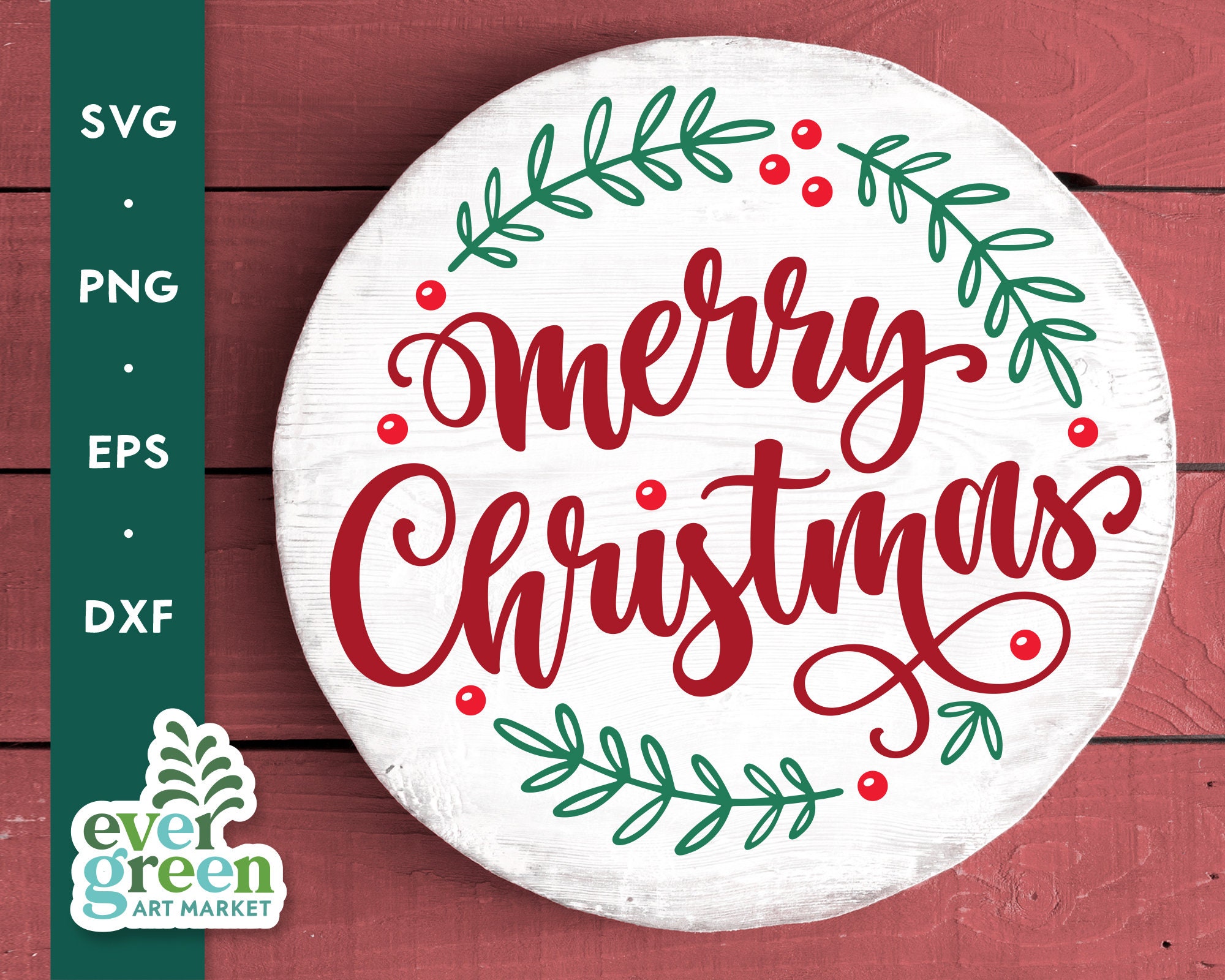Merry Christmas Round Sign Svg Christmas Door Hanger Svg Etsy Uk