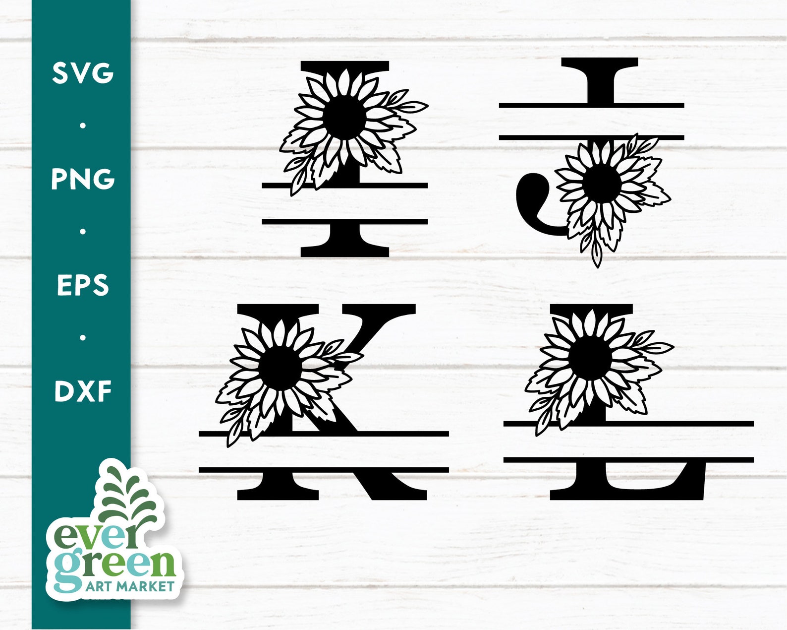 Sunflower Alphabet Svg Floral Split Monogram Svg Initial - Etsy