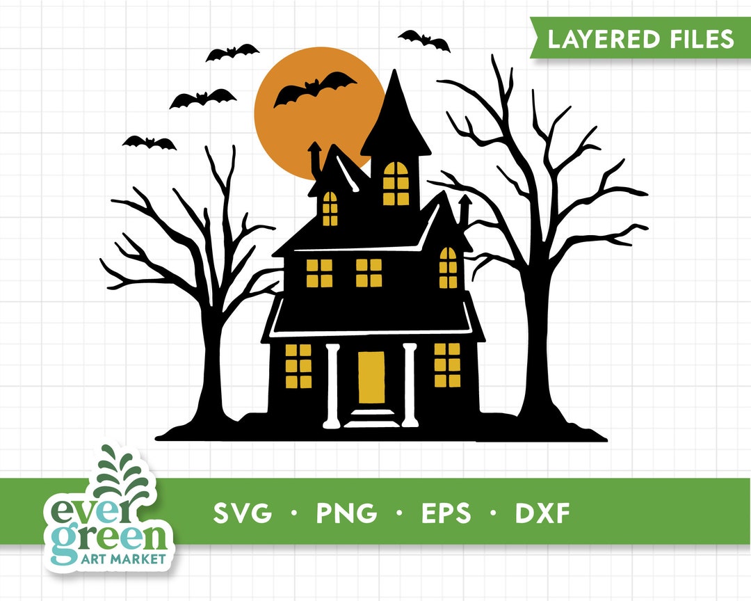 Halloween Haunted House Silhouette Svg, Layered File, Spooky Witch ...