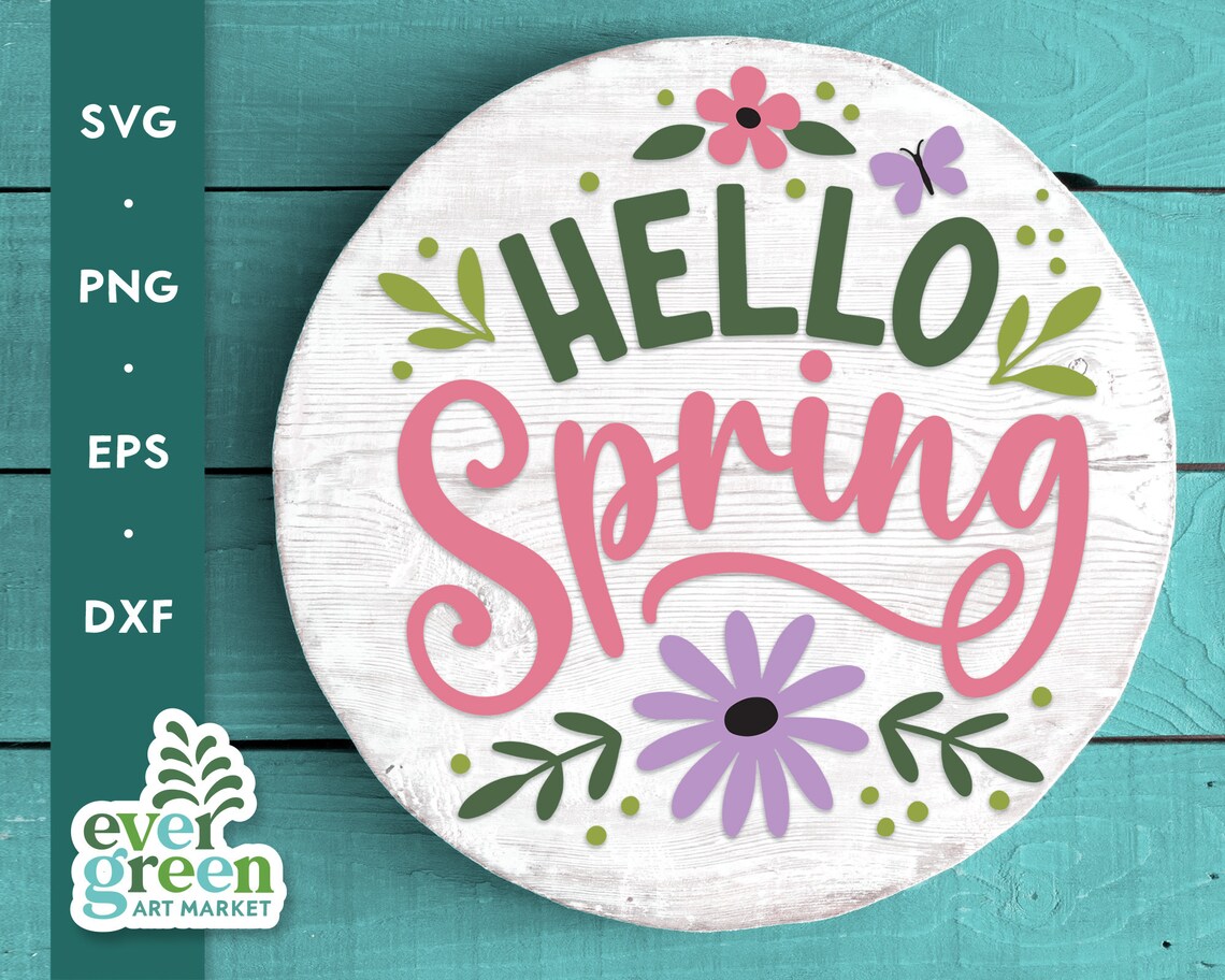 Hello Spring Svg Round Door Hanger Spring Welcome Sign - Etsy