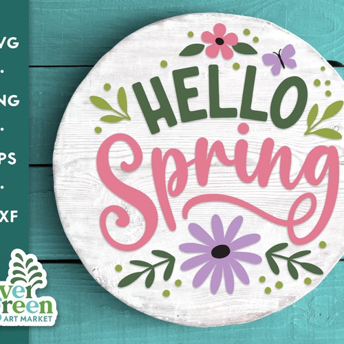 Hello Spring Flowers Svg Digital Download Round Door Hanger - Etsy