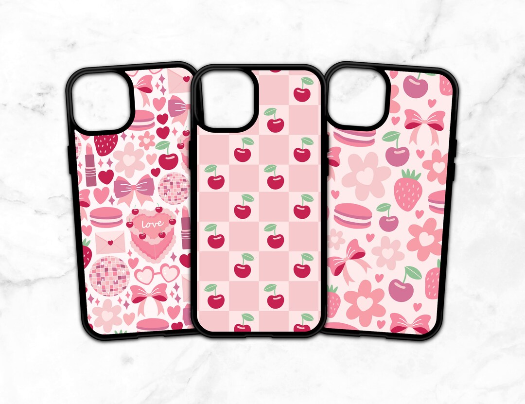 Girly Kawaii Pink Cherry Cute Pattern Phone Case - Etsy