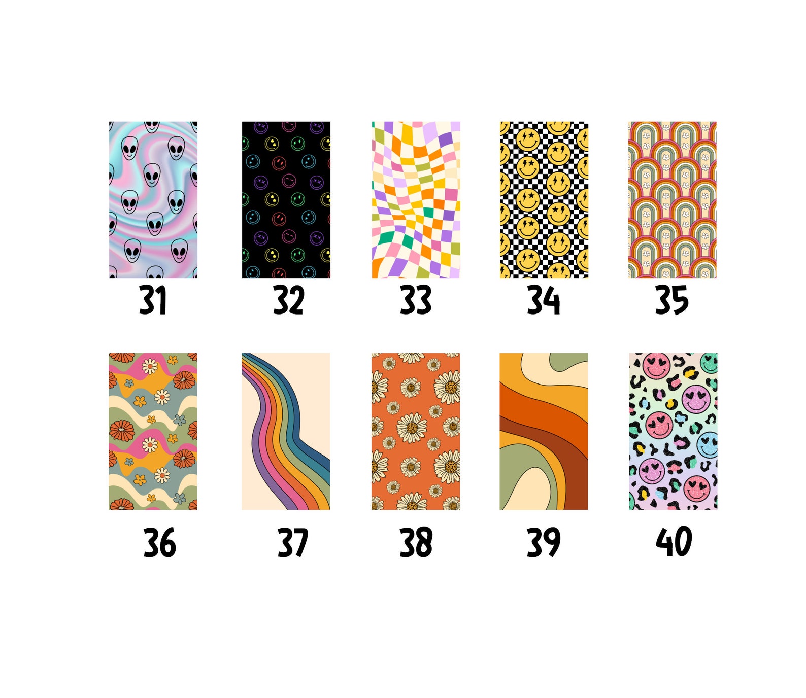 40 Designs Retro Hippie Indie Vibe Floral Aesthetic Smiley - Etsy