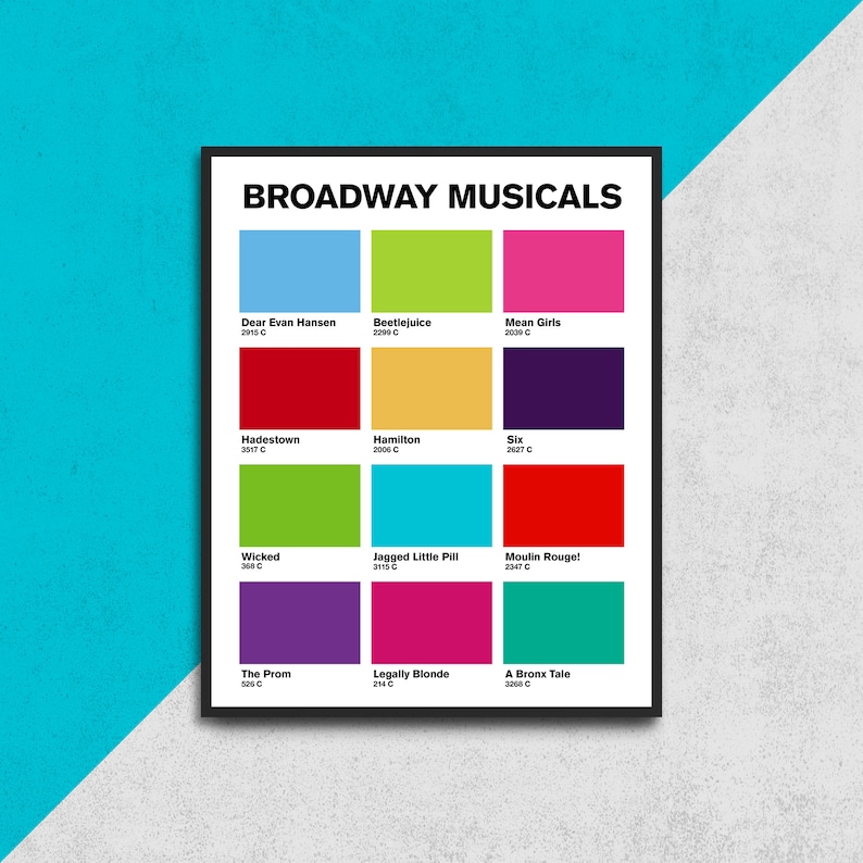 CUSTOM BROADWAY POSTER, 12 Pantone Color Swatches, Musical Theater ...