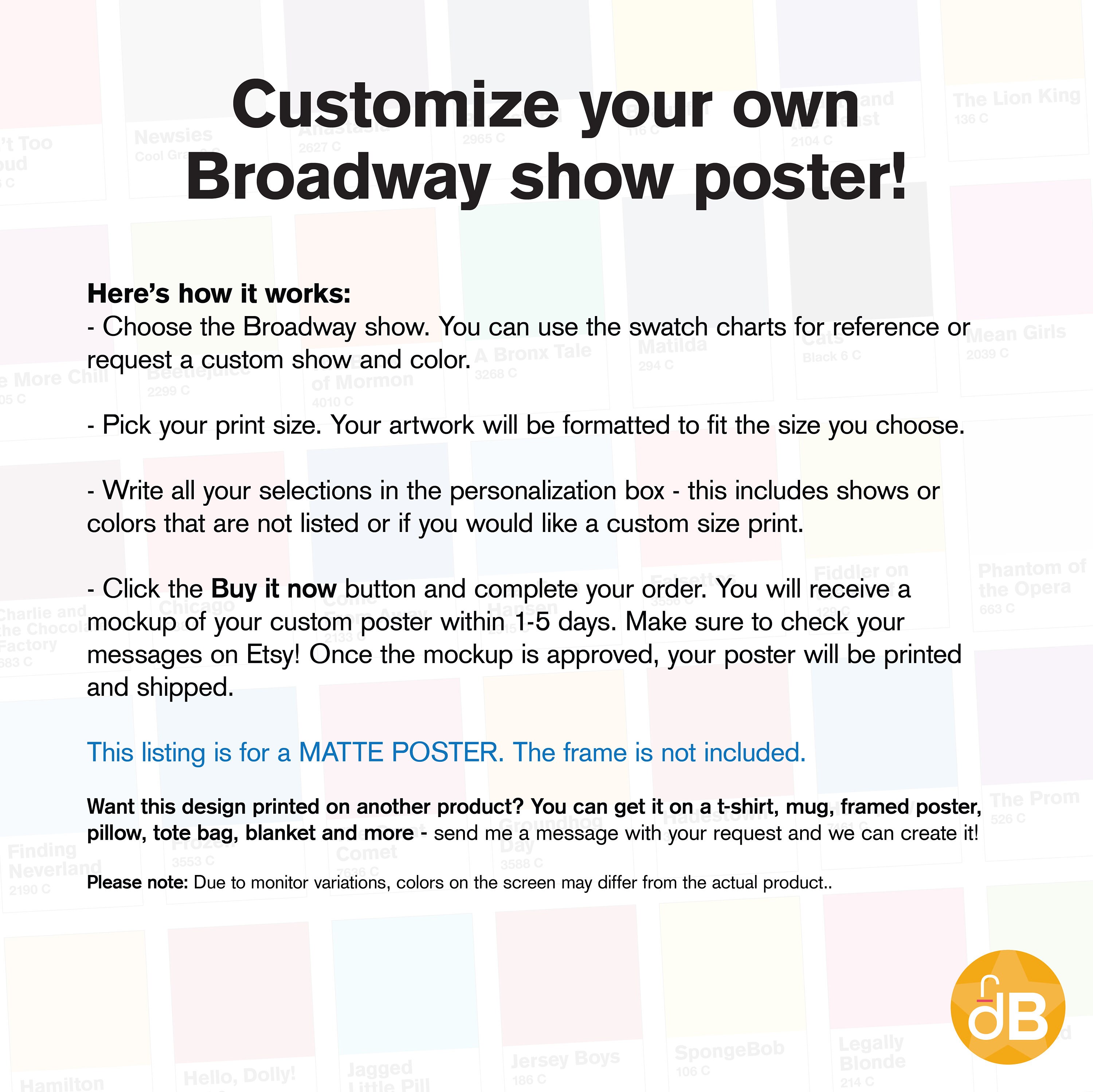CUSTOM BROADWAY POSTER, Pantone Color Swatches, Musical Theater, Design ...