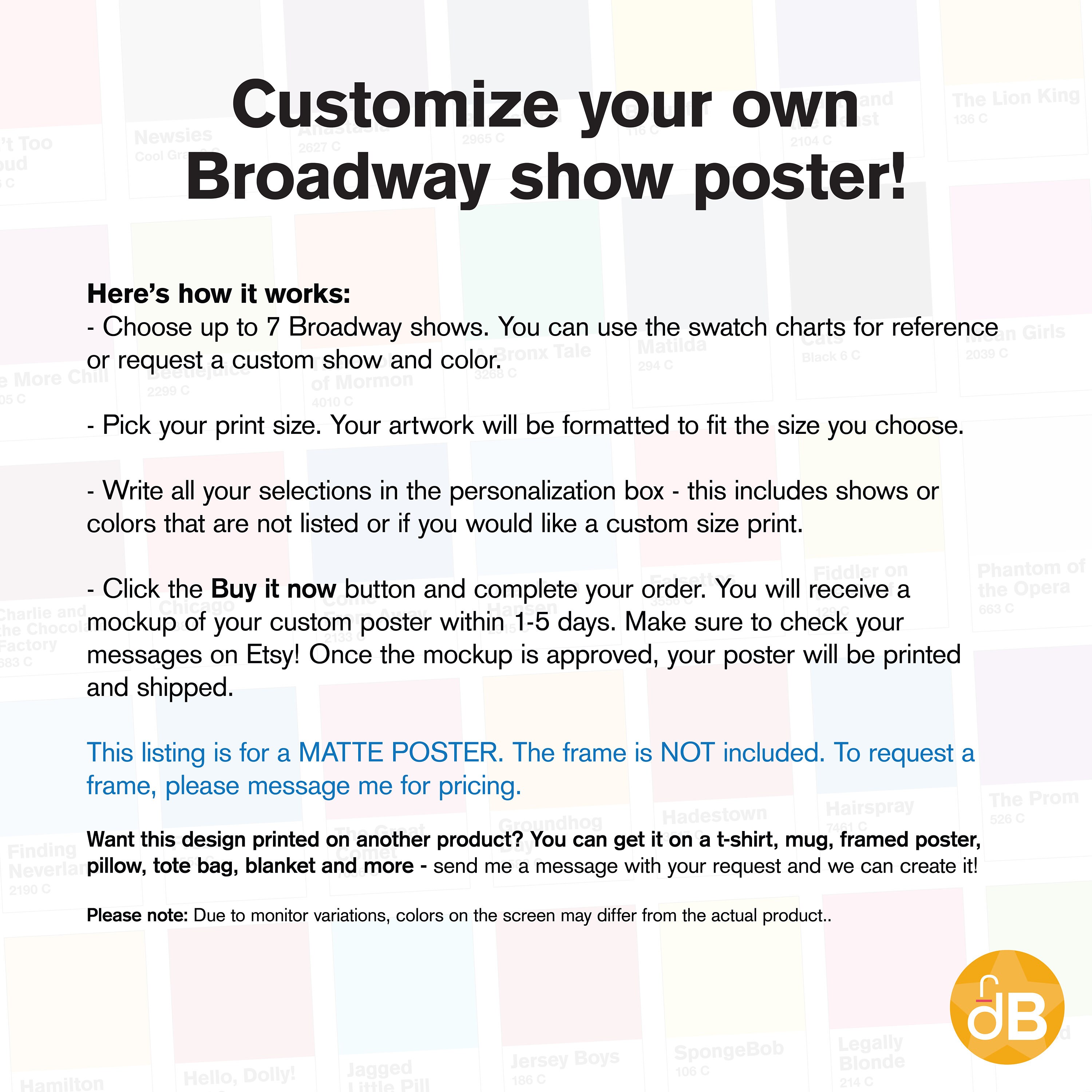 CUSTOM BROADWAY POSTER, Color Swatches, Musical Theatre, Design ...