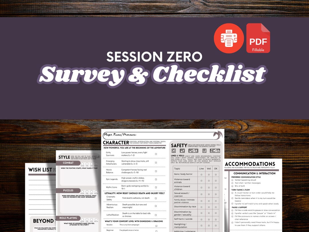 Session Zero Player Survey | Printable and Fillable TTRPG Safety and ...