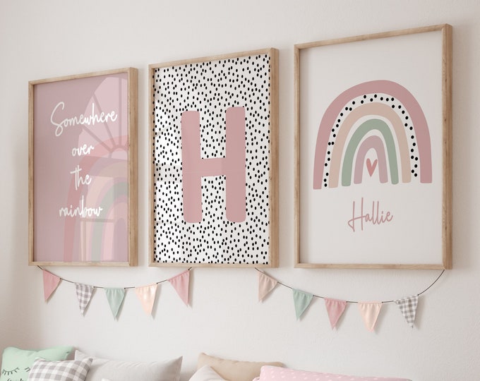 Girl Nursery Print Set, Sun Cloud Rainbow, You Are My Sunshine, Pink ...