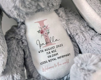 Personalised Embroidered Bunny Rabbit Teddy Bear Soft Toy, New Baby ...