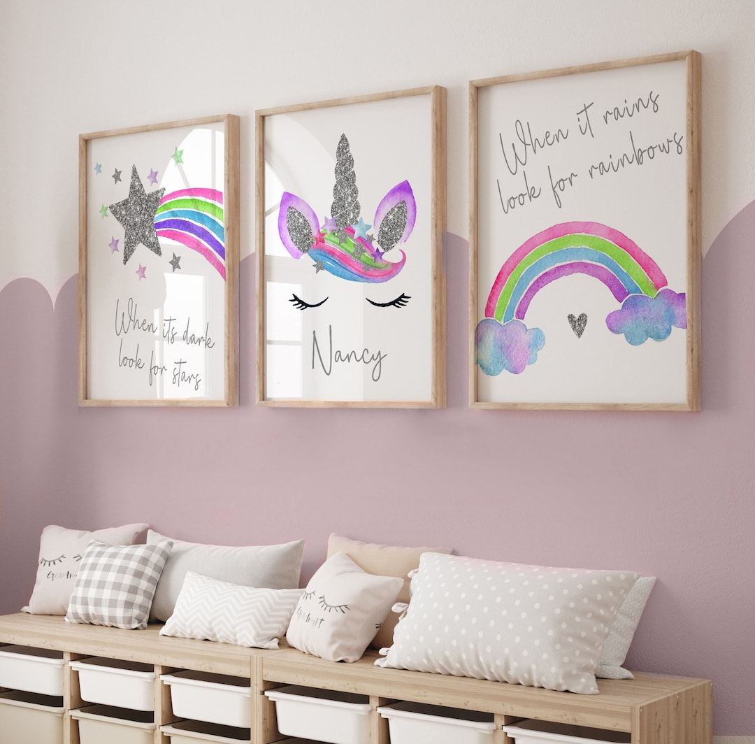 Girls Bedroom Prints,unicorn Prints,nursery Decor,rainbow, Decor ,pink ...
