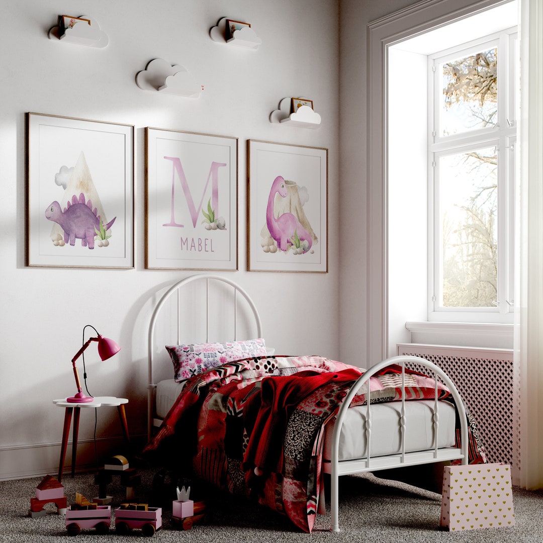 Set of 3 Dinosaur Prints,girls Dinosaur Bedroom,girl Nursery Prints ...