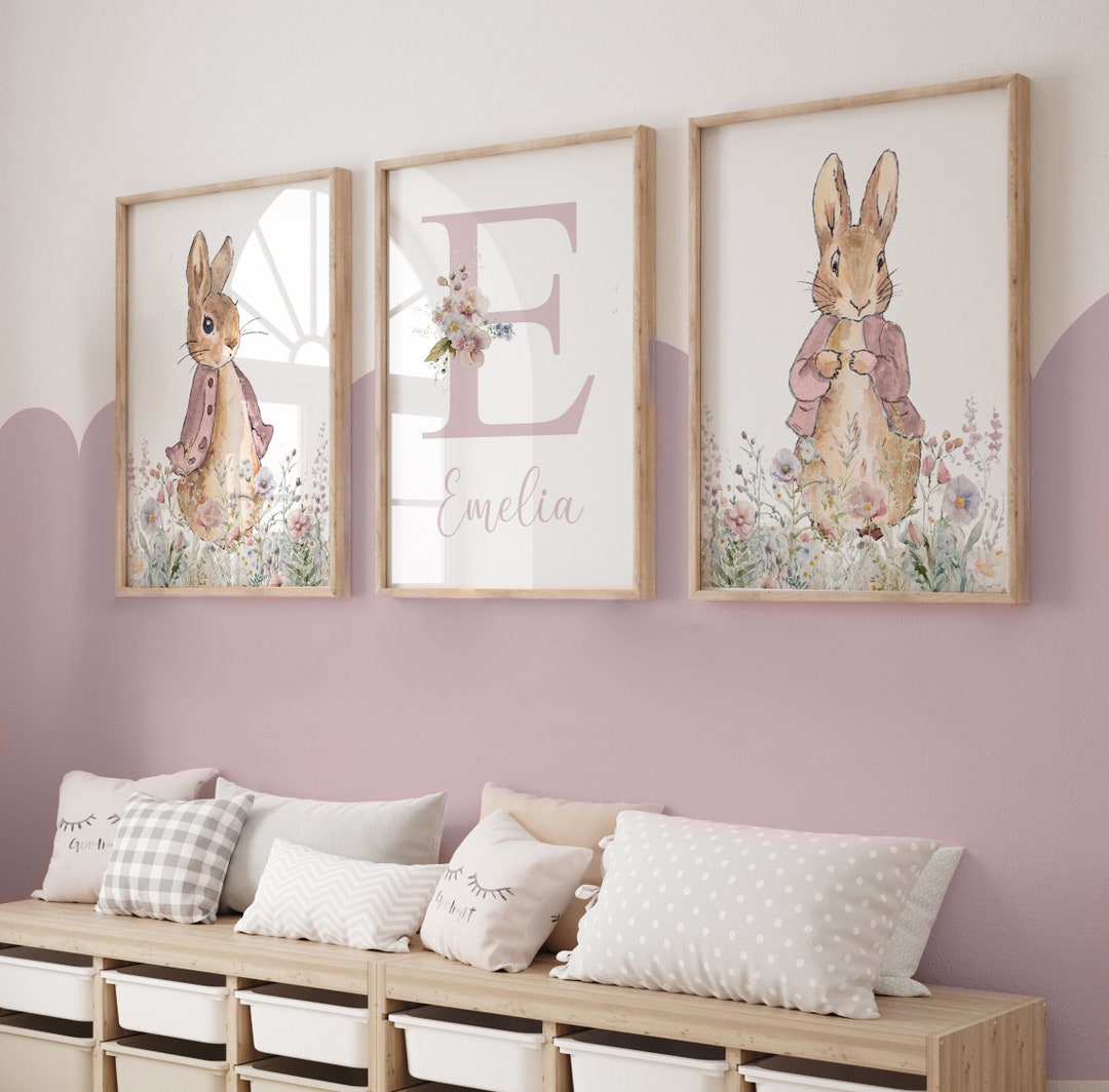 Peter Rabbit Prints,girl Nursery Prints,nursery Wall Decor,pink,floral ...